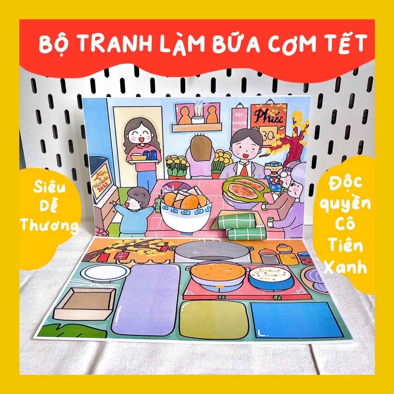 Bộ Tranh Đồ Chơi Giấy Cô Tiên Xanh Bữa Cơm Tết | Shopee Việt Nam