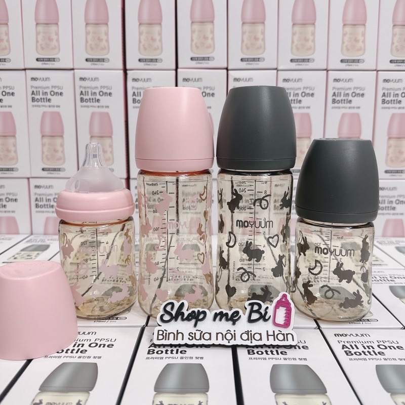 [ Tặng Sticker ] BÌNH SỮA MOYUUM BẢN THỎ 2023 ĐEN - HỒNG 170ML - 270ML chọn núm | Shopee Việt Nam