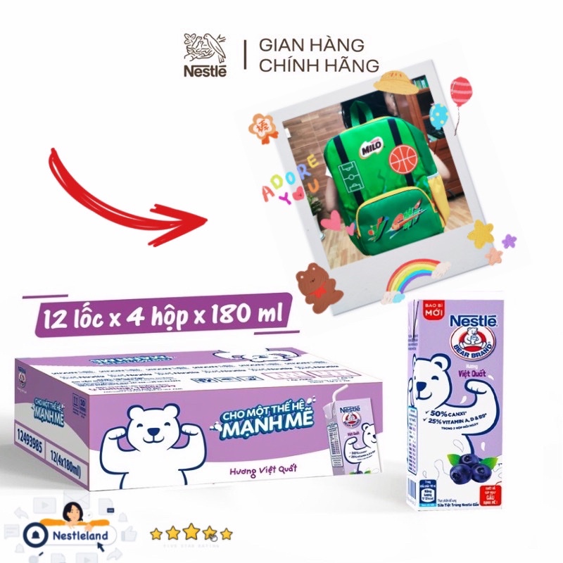 (Tặng hộ[Quaf tawngj] Combo 2 thùng 48 hộp sữa Nestlé Gấu các loại ...