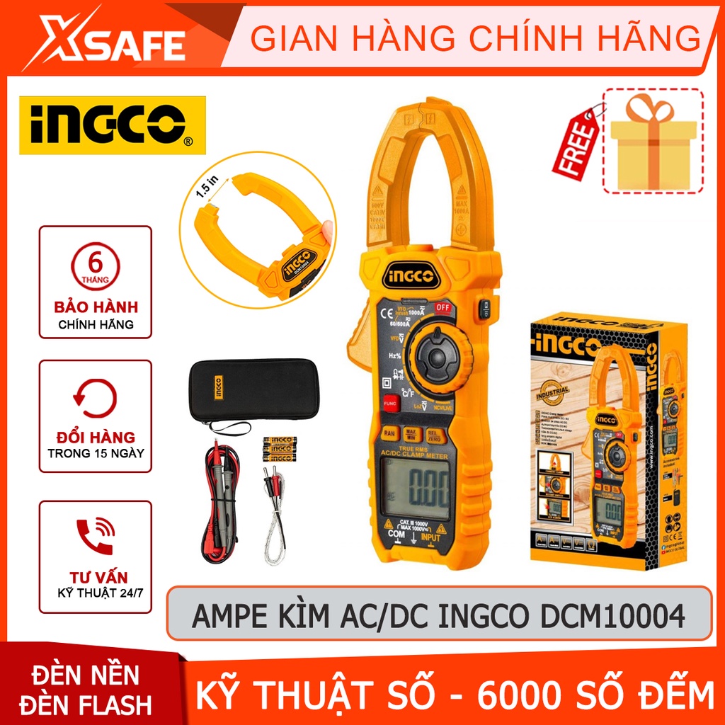Đồng hồ kẹp kỹ thuật số AC/DC INGCO DCM10004 Ampe kìm 6000 số đếm, lưu ...