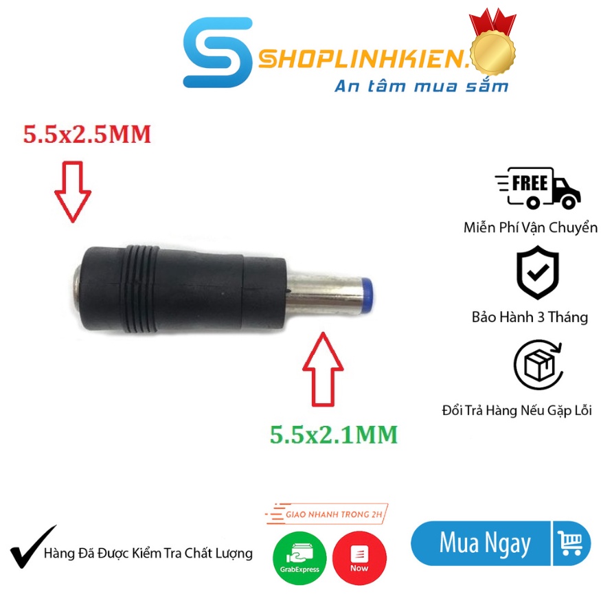 Jack Chuyển Đổi DC5.5x2.5MM Sang DC5.5x2.1MM chuyển cổng nguồn 5.5x2.5 ...