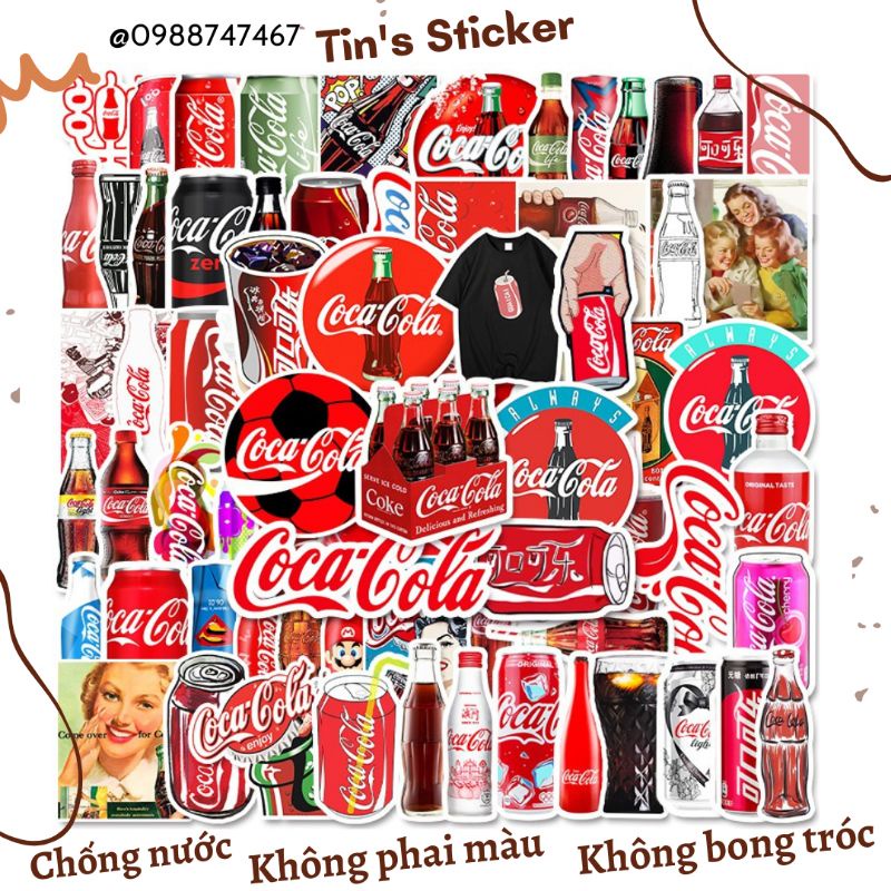 Set combo 50 miếng dán sticker Coca Cola Coke dán nón mũ bảo hiểm ...