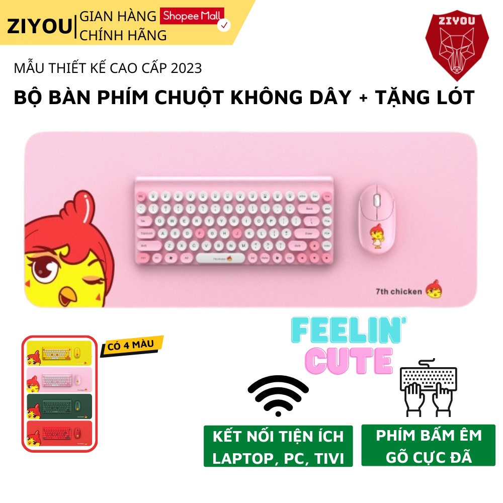 Bàn Phím Và Chuột Không Dây Ziyou QW02 Màu Cực Đẹp Phím Bấm Êm Kết Nối Máy Tính Laptop PC + Tặng ...