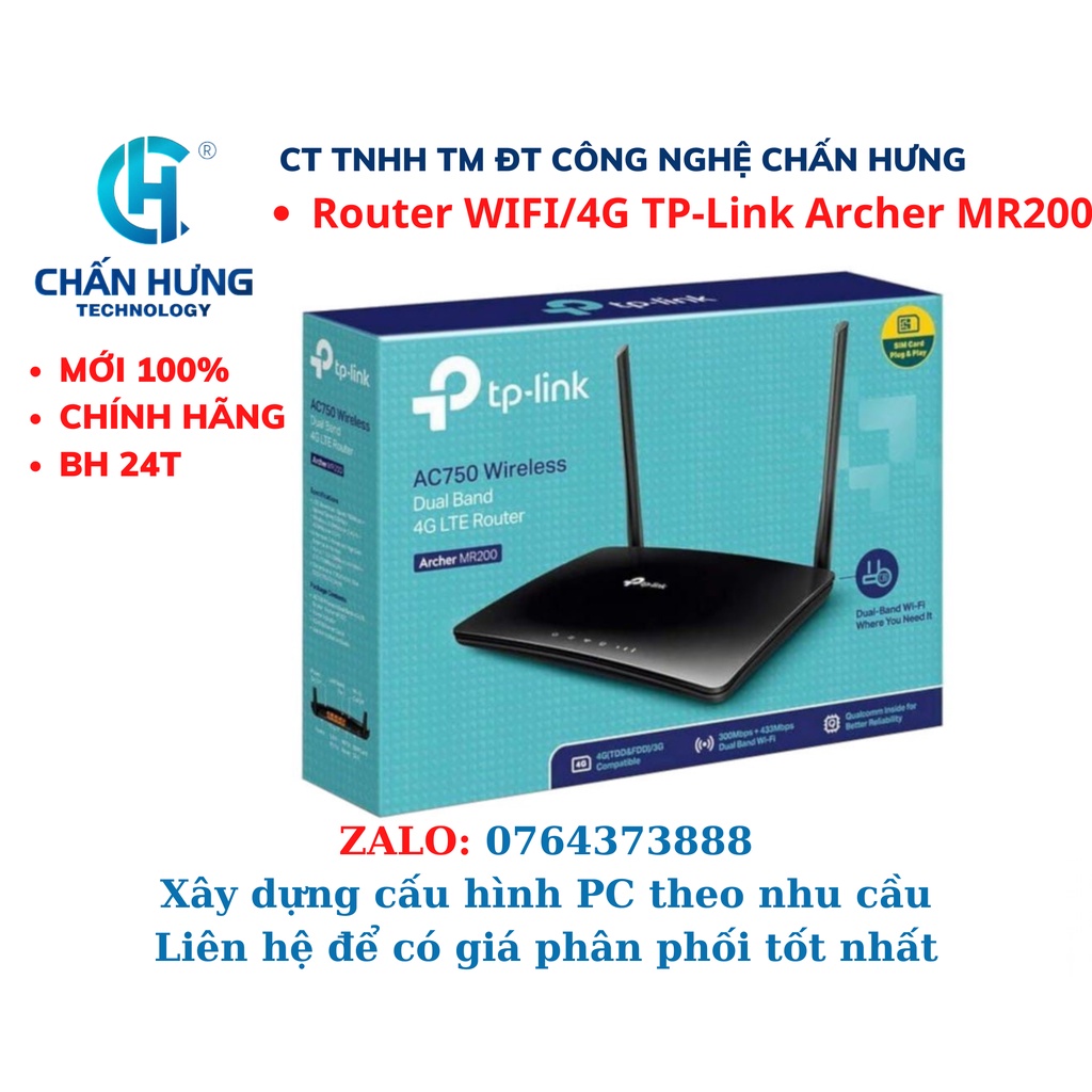 Router WIFI 4G TP-Link Archer MR200, Băng tầng kép 2.4Ghz5Ghz, điện ...