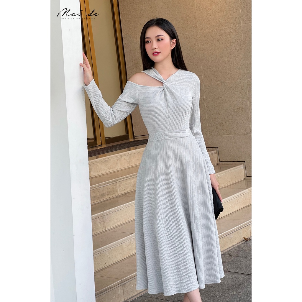MAIDE Đầm xòe thiết kế lệch vai sang trọng LINY DRESS ( Xám) | Shopee Việt Nam
