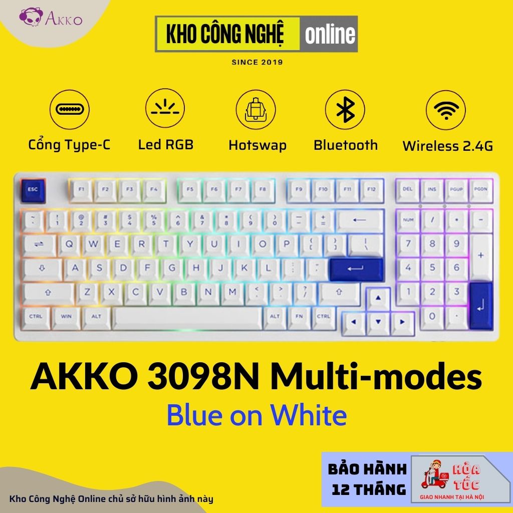 Bàn phím cơ AKKO 3098N Multi-modes Blue on White | Shopee Việt Nam