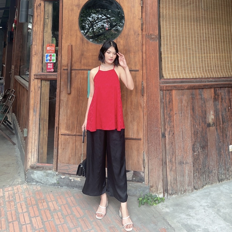 Set áo yếm 2 dây lụa gấm đỏ/vàng kèm quần lụa dài - Audrey Studio ...