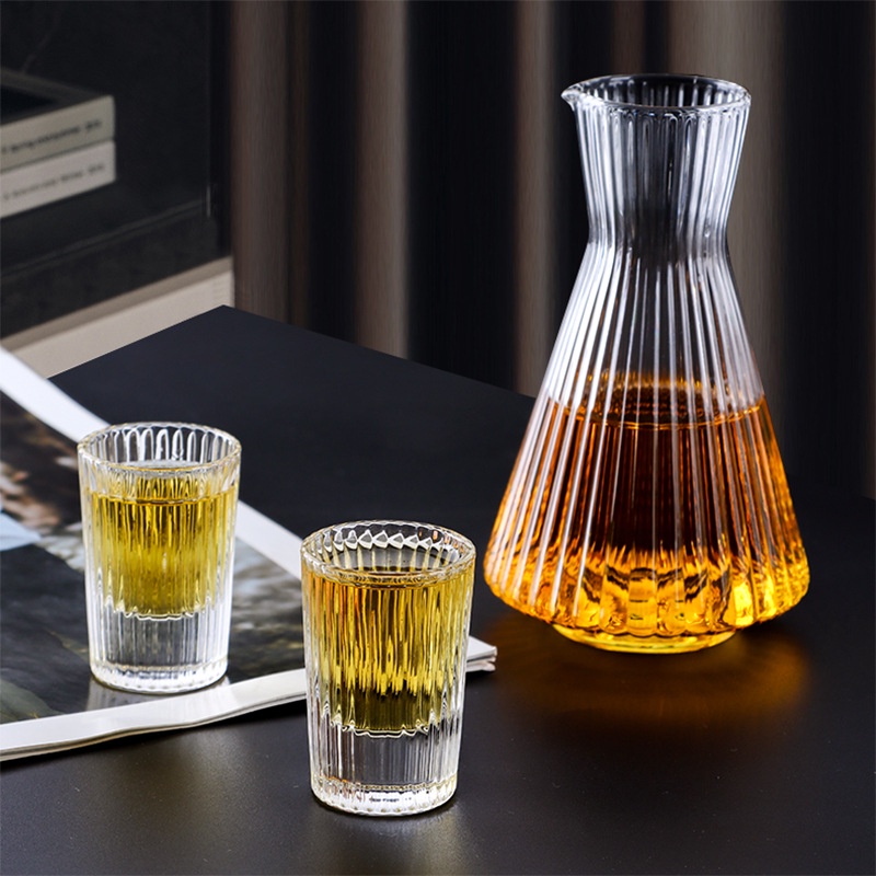 Bộ 6 ly shot thủy tinh, ly uống ruou 20ml, đáy pha lê họa tiết sọc dọc ...