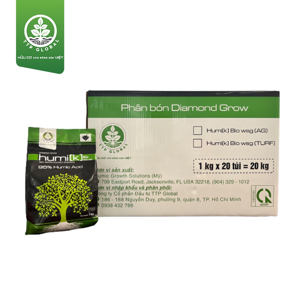 Phân bón hữu cơ Diamond Grow Humi[K] Bio WSG (AG) dạng hạt (Thùng 20 kg - gồm 20 túi 1kg ...