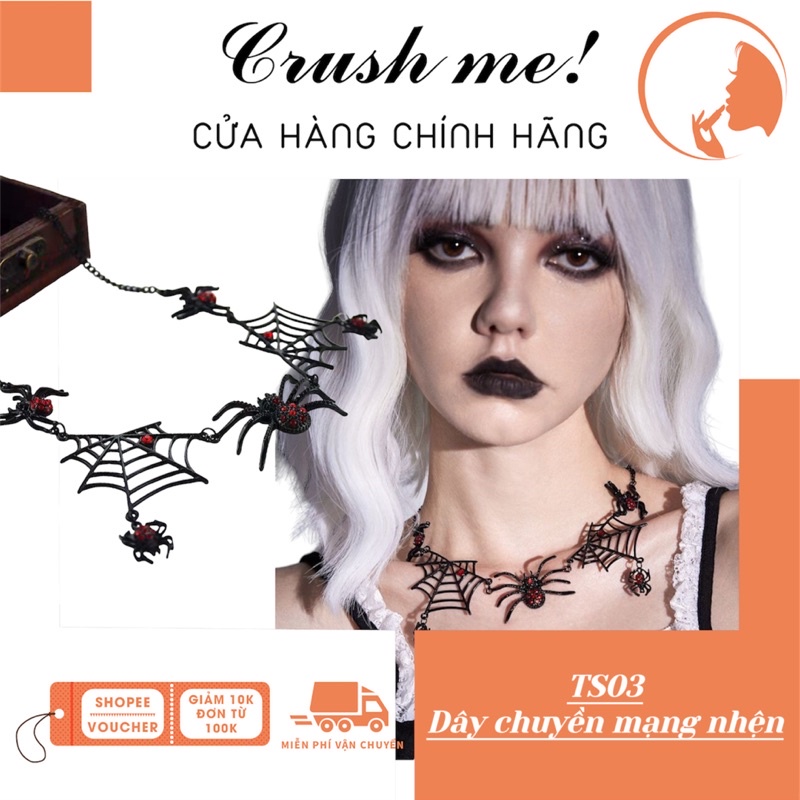 Crush me! TS03 HÀNG LOẠI 1 vòng cổ mạng nhiện dây chuyển halloween nhện đen nạm đá đỏ punk y2k ...