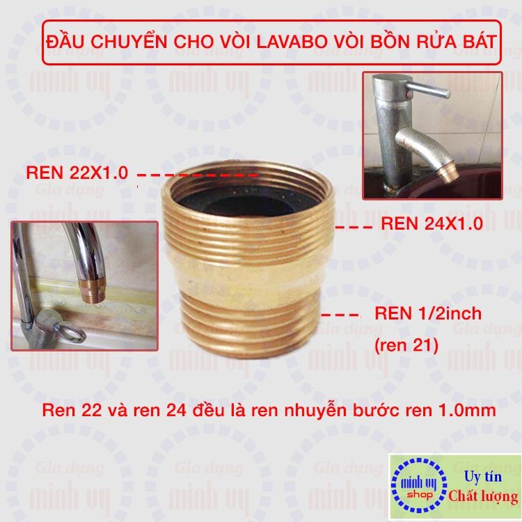 Đầu chuyển đổi vòi nước Ren ngoài Trong 22/Ngoai 24 sang ren ngoài 22/ ...