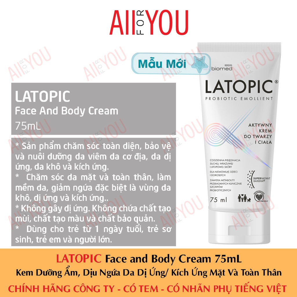 [CHÍNH HÃNG CÓ TEM] LATOPIC Face and Body Cream 75 mL- Kem dưỡng ẩm dịu ...