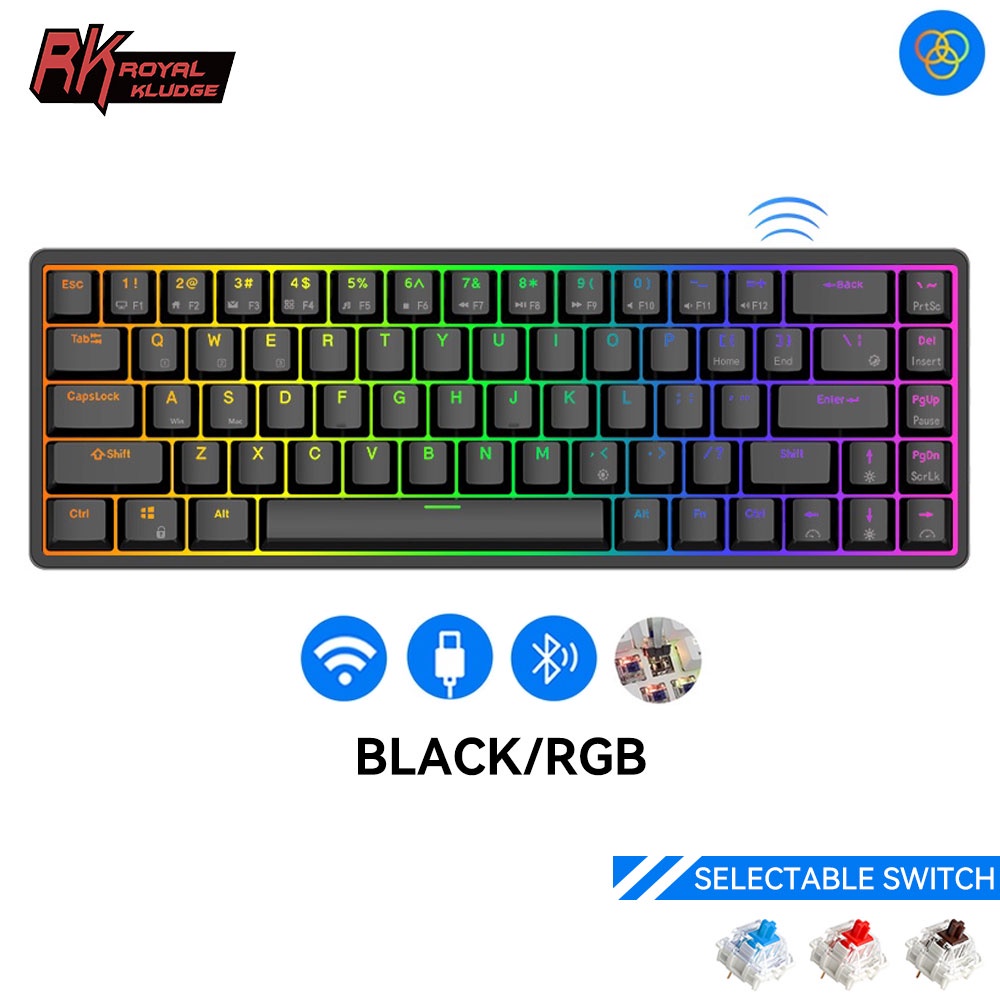 Bàn phím không dây Mini cơ khí Royal Kludge RK837 RKG68 Bluetooth 2.4G Bàn phím 3 chế độ 68 phím ...