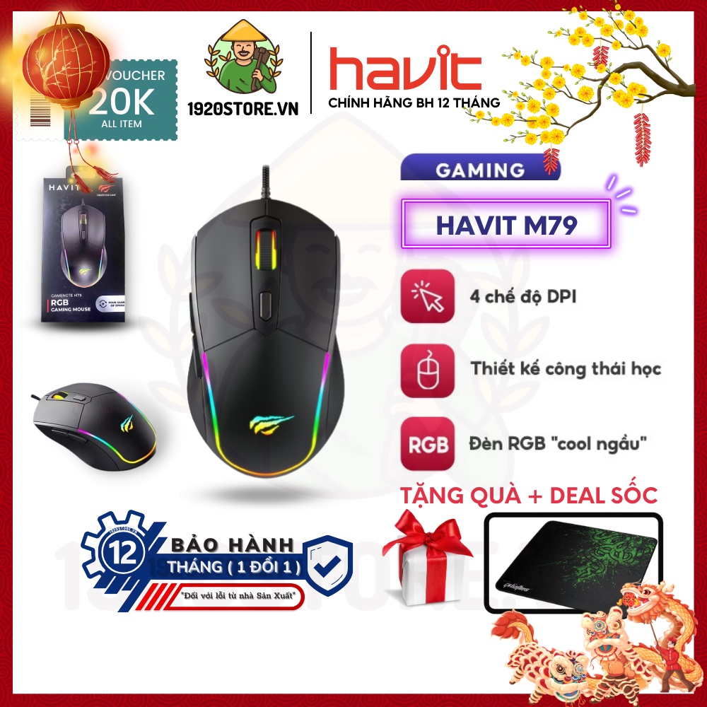 【Giao Hỏa Tốc】Chuột Gaming HAVIT M79, LED RGB, 6 Nút Điều Chỉnh + 4 Chế ...