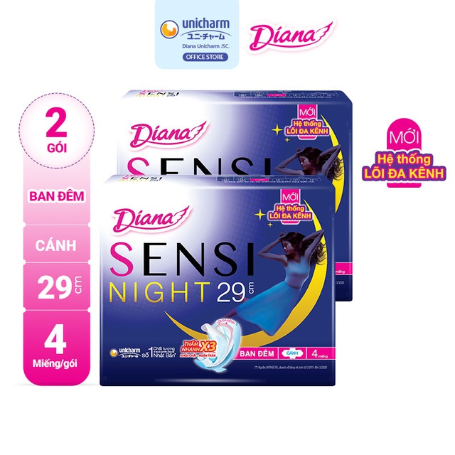 Bộ 2 gói băng vệ sinh Diana Sensi Night ban đêm 29cm 4 miếng/gói | Shopee Việt Nam