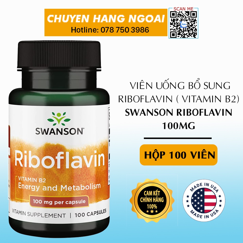 Viên Uống Bổ Sung Vitamin B2 Swanson Riboflavin 100mg 100 Viên Của Mỹ ...