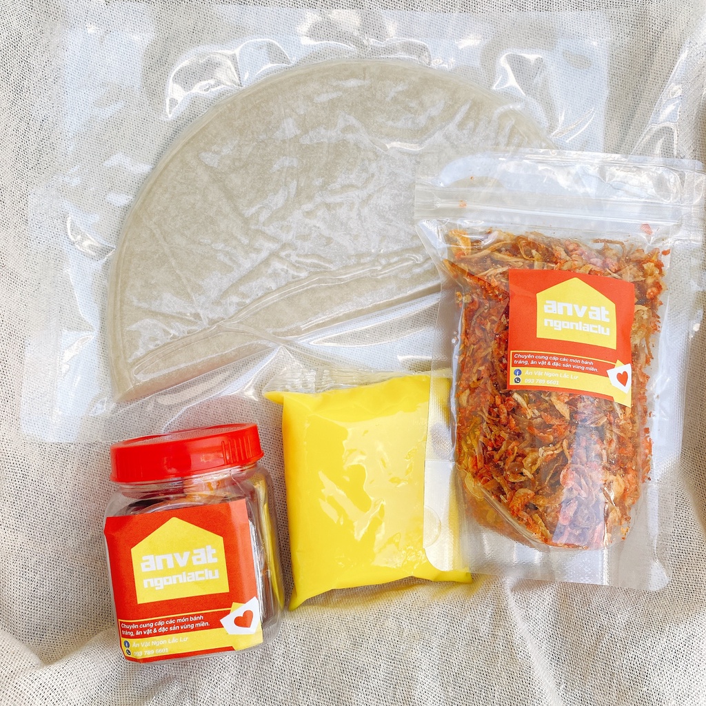 (CÓ BƠ) COMBO BÁNH TRÁNG MUỐI RUỐC HÀNH PHI (200G BÁNH TRÁNG + 100G ...