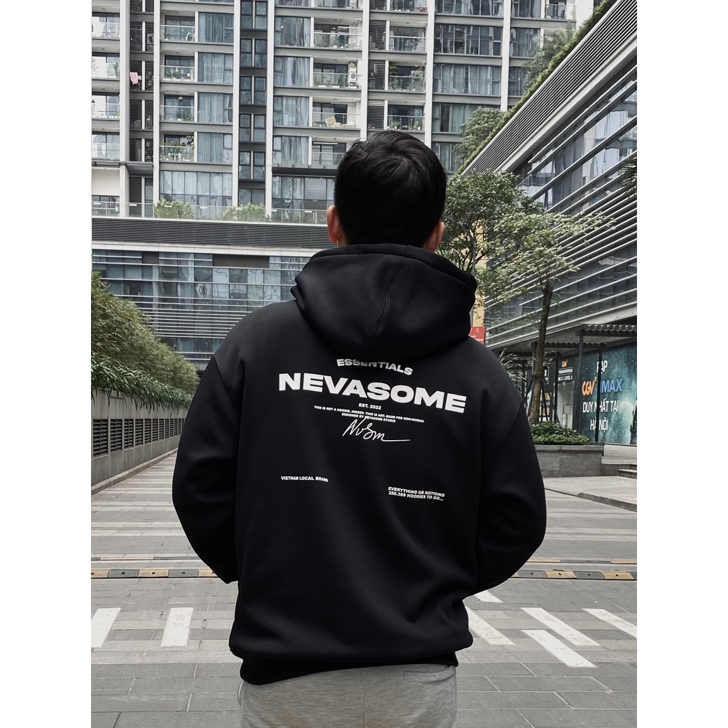 Áo Hoodie Nỉ Lót Lông Cừu local brand NEVASOME Signature v2 Đen Cotton ...