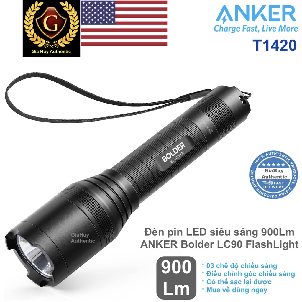 Đèn pin LED siêu sáng ANKER Bolder LC90 FlashLight T1420 900Lm - Hàng ...