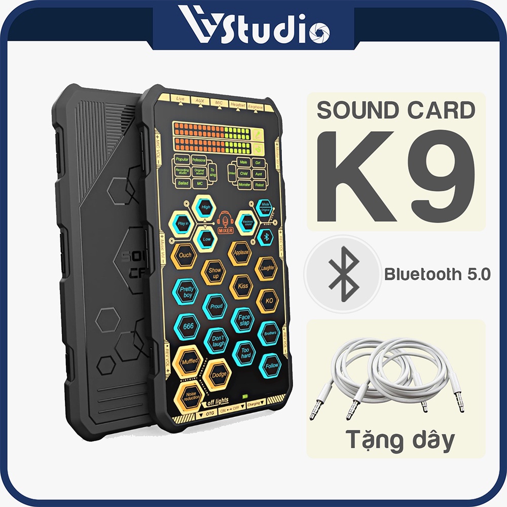 Sound card k9 mini, bộ k9 dùng thu âm kết hợp mọi loại mic, livestream ...
