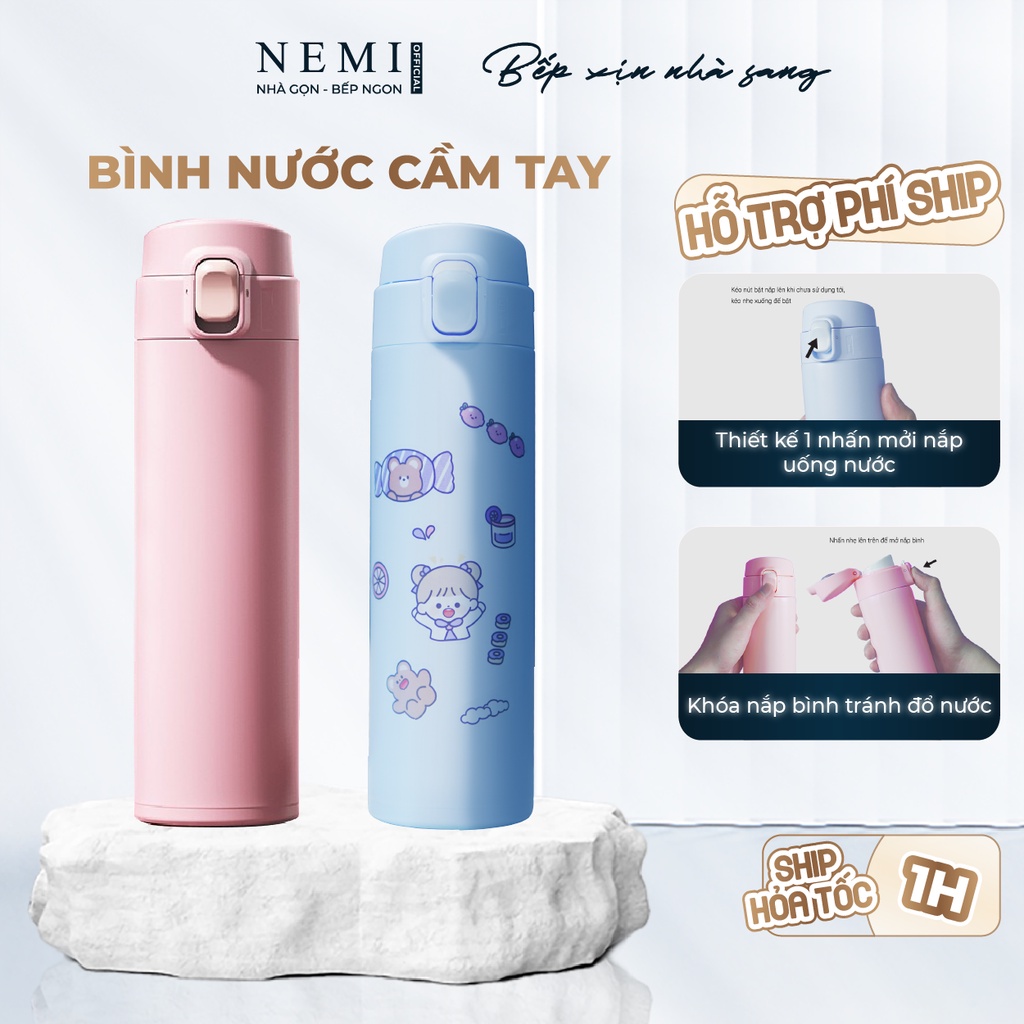 Bình Nước Giữ Nhiệt Cầm Tay NEMI Cute Chất Liệu Inox 304 Dung Tích ...