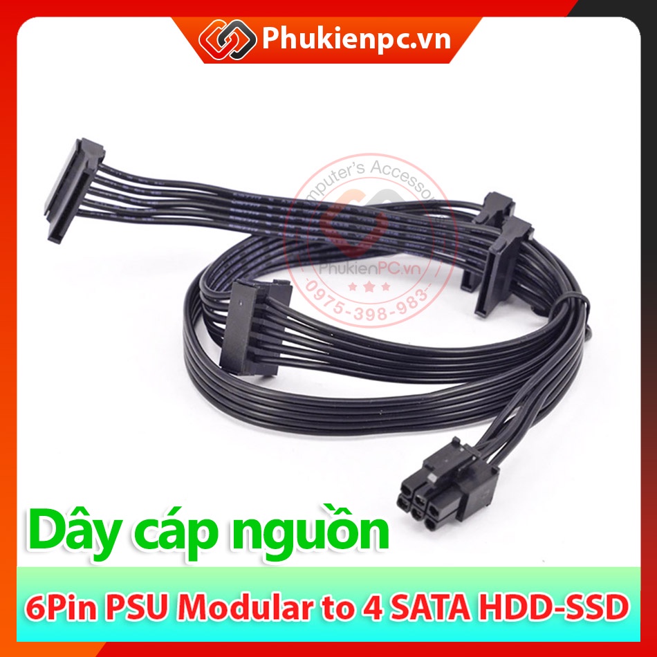 Dây cáp nguồn PSU Modular 6Pin ra 4 SATA ổ cứng HDD SSD 2.5", HDD 3.5 ...