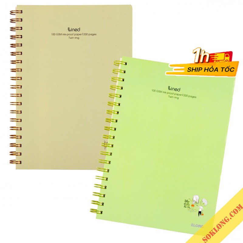 Vở kẻ ngang B5 200 trang Klong lò xo kép bìa nhựa Lined - cuốn tập sổ ...