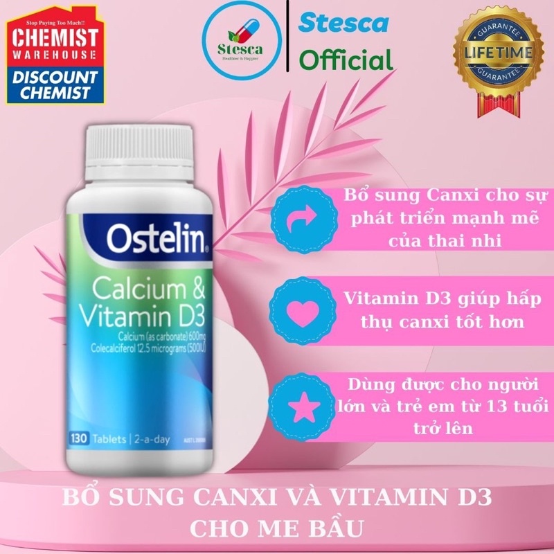 [CHÍNH HÃNG] Viên uống bổ sung Canxi Ostelin Calcium & Vitamin D3 130 viên | Shopee Việt Nam