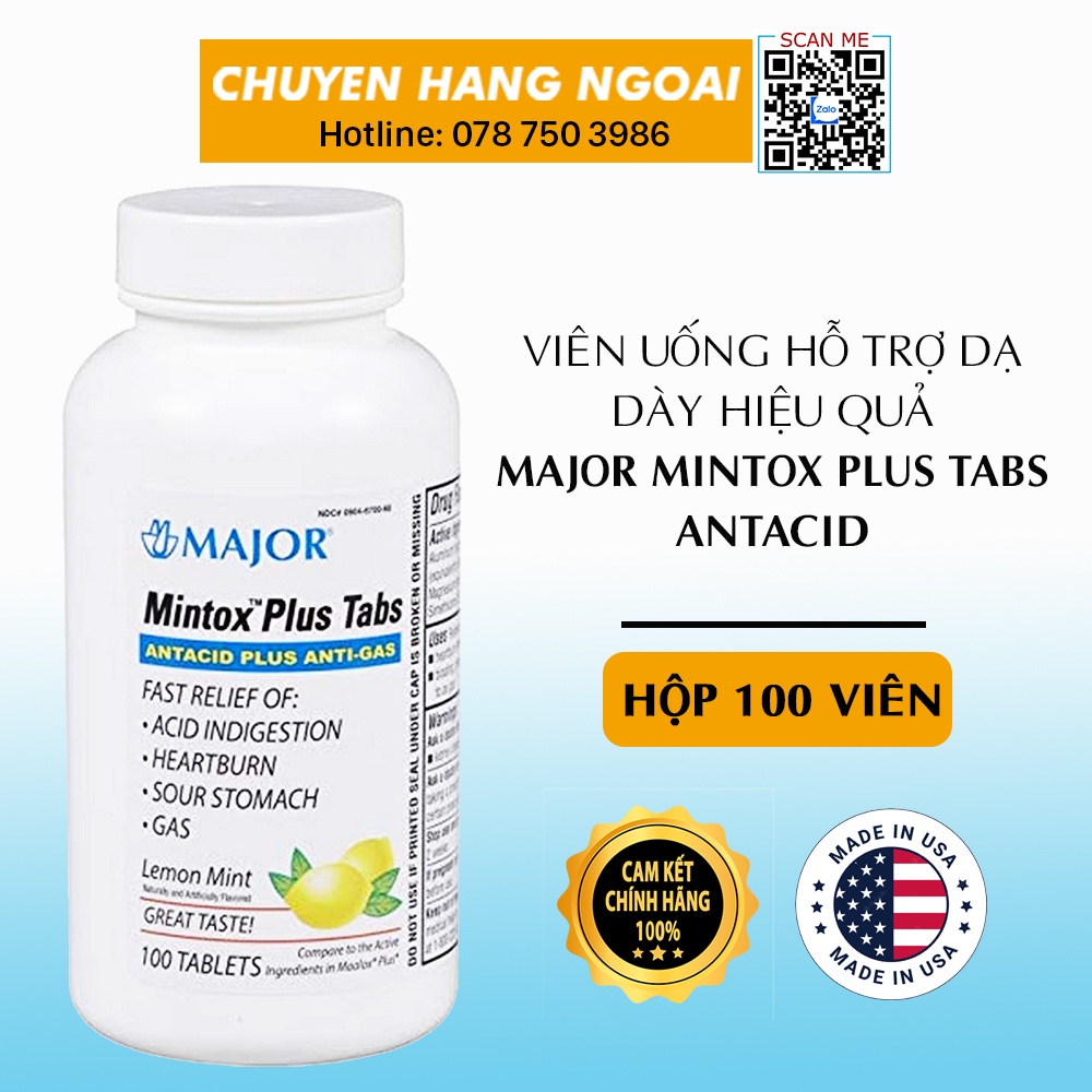 Viên Uống Hỗ Trợ Tiêu Hóa Major Mintox Plus Tabs Antacid 100 Viên Của ...