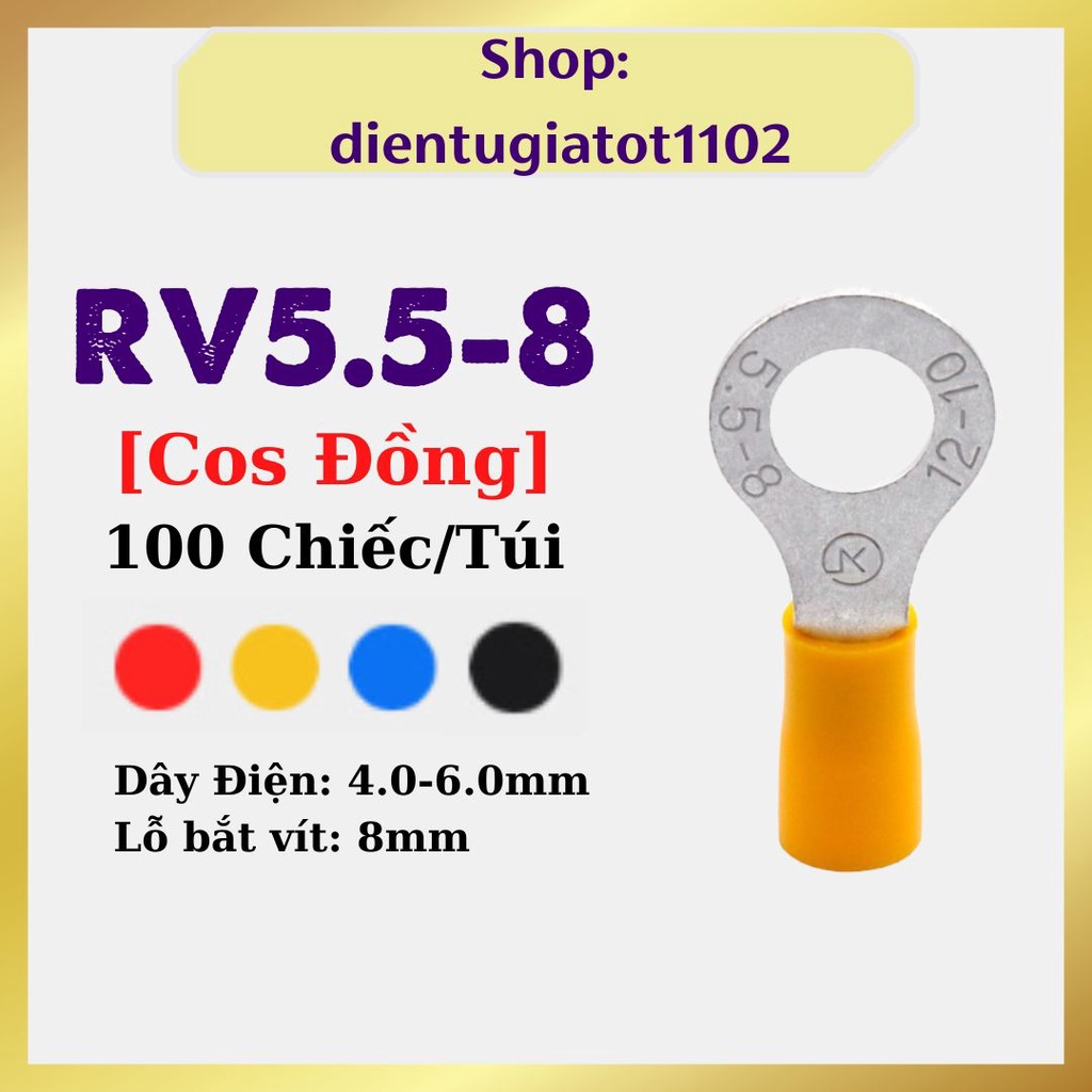 100 Chiếc đầu cos tròn rv5.5-8, đầu cos dây điện, dùng cho dây điện 4.0mm-6.0mm | Shopee Việt Nam