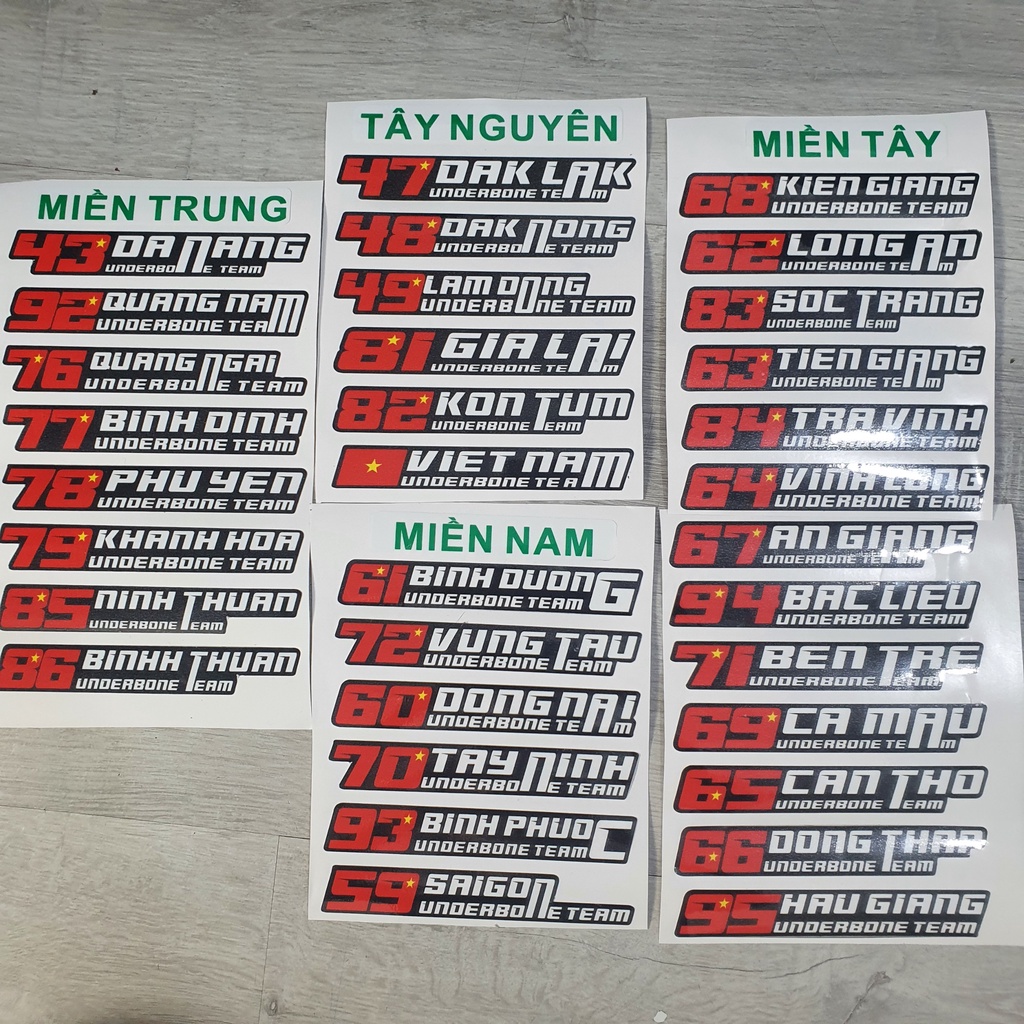 Sticker Underbone Team 63 tỉnh thành Việt Nam, kích thước khoảng 14cm ...