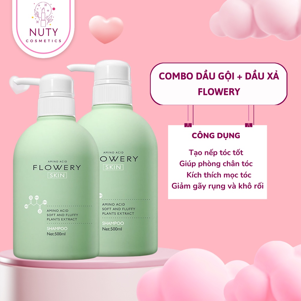 ( Hàng chuẩn) Combo Dầu Gội, Dầu Xả Nước Hoa Muối Biển Flowery 500ml ...