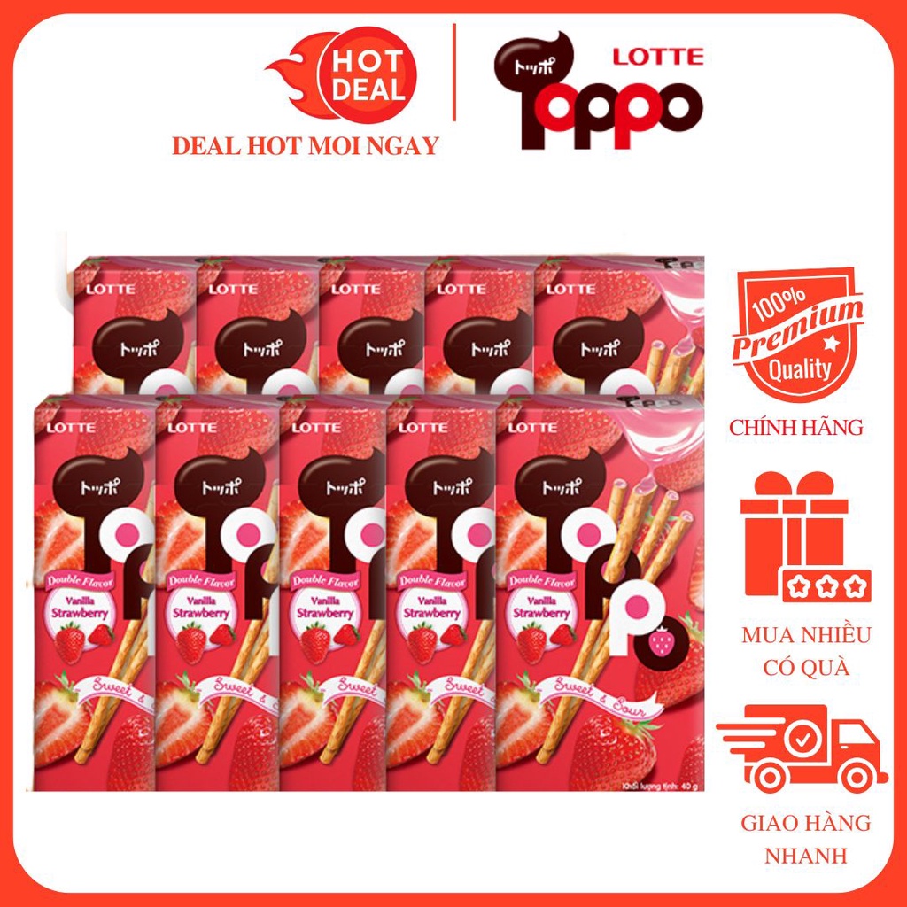 Lốc 10 Hộp Bánh Que Toppo Nhân Kem Dâu 40G/Hộp | Shopee Việt Nam
