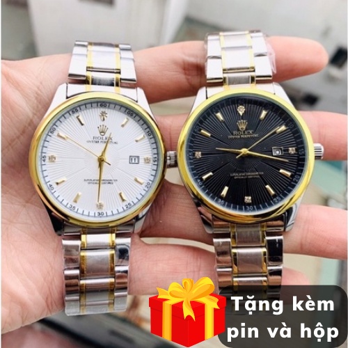 Đồng hồ nam dây kim loại, đồng hồ dây kim loại viền màu vàng roleck ...