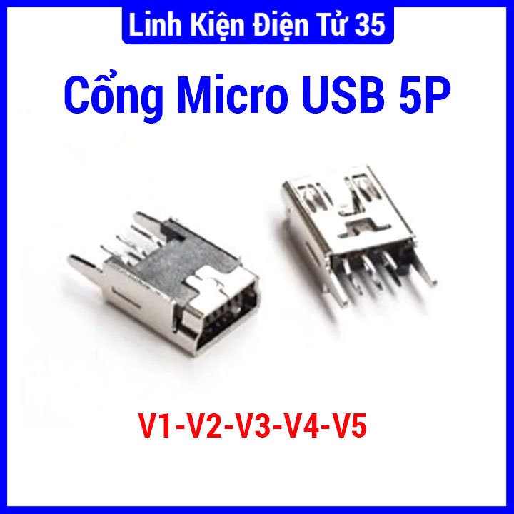 Cổng Micro USB 5P loại chân V1/V2/V3/V4/V5 tùy chọn chất liệu nhôm ...