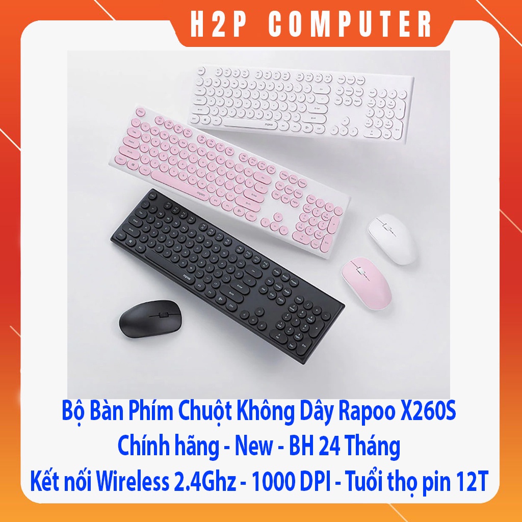Bộ Bàn Phím Chuột Không Dây Rapoo X260S 3 màu Hồng - Trắng - Đen - New chính hãng - BH 24 Tháng ...