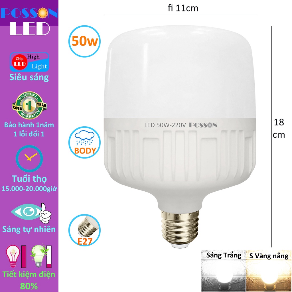 10 Bóng đèn Led trụ 50w bup trụ T110 bulb siêu sáng tiết kiệm điện kín ...
