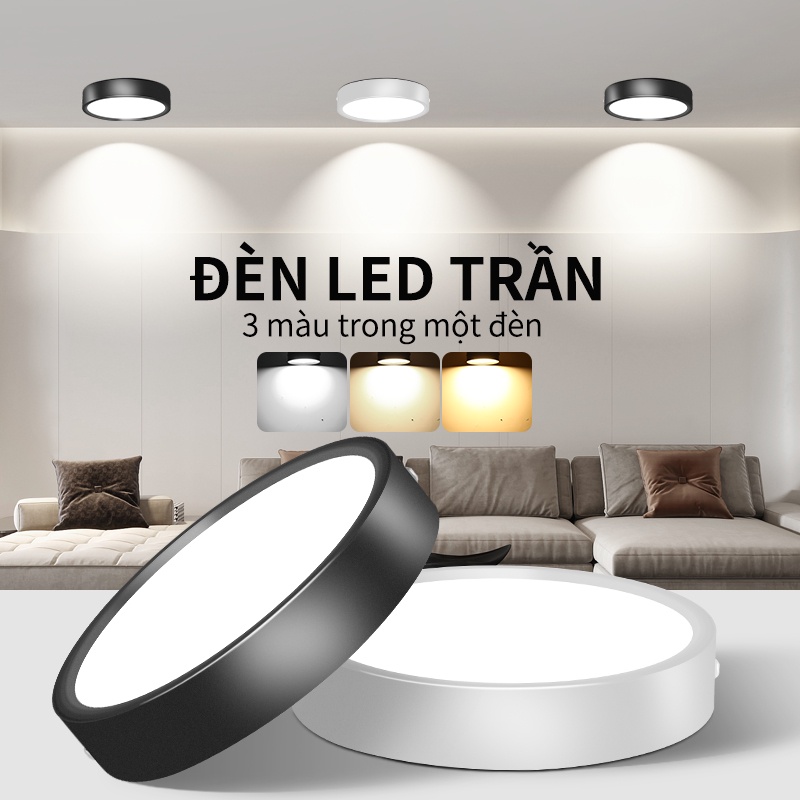 Đèn Led Gắn Trần 3 Màu Đèn LED âm trần Tròn đèn trang trí chiếu sáng ...