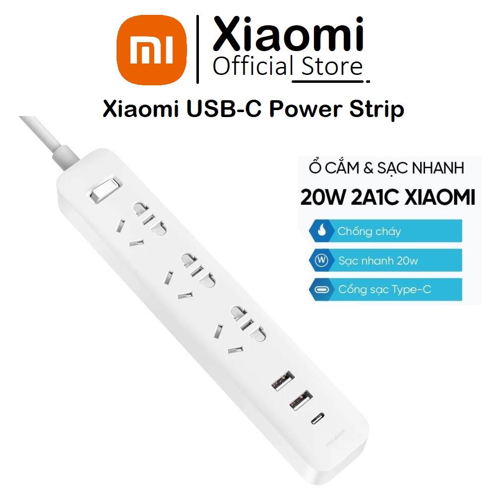 Ổ cắm điện Xiaomi Mi Power Strip công suất 2500W MAX, sạc nhanh Type C ...
