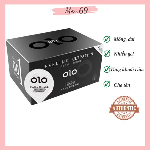 Bao cao su BCS OLO 001 đen Feeling Ultrathin siêu mỏng Hộp 10 bao ôm khít nhiều gel bôi trơn ...