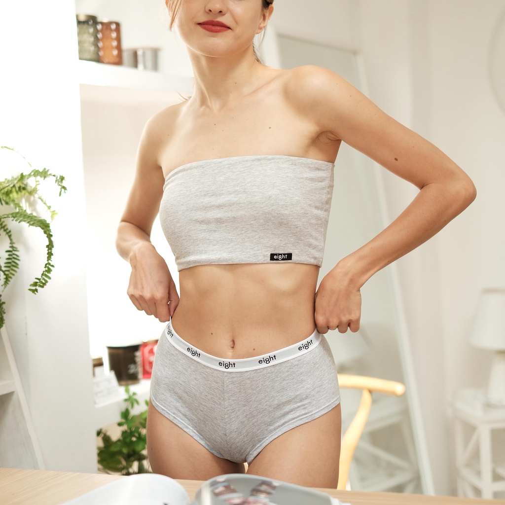 EI8HT UNDIES || SET ĐỒ LÓT NỮ ÁO ỐNG TUBE TOP / QUẦN BOYSHORT cottton / ĐỒ LÓT (XÁM) (có lót mút ...
