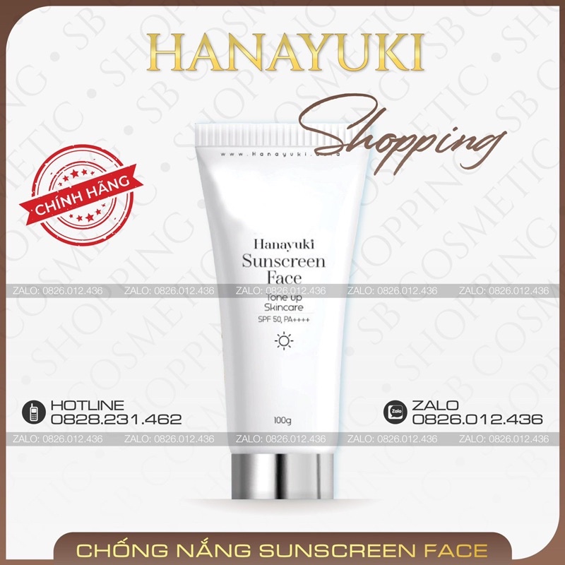 Kem Chống Nắng Nâng Tông Cho Mặt Hanayuki Sunscreen Face 50gr | Shopee ...