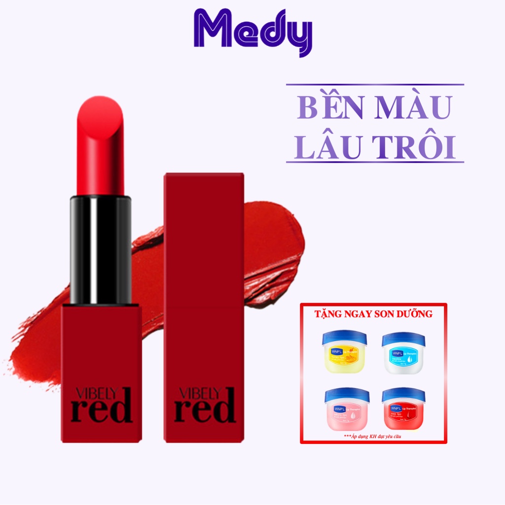 Set son lì không trôi cây son môi thỏi nội địa trung kháng nước chính hãng VIBELY RED Matte ...