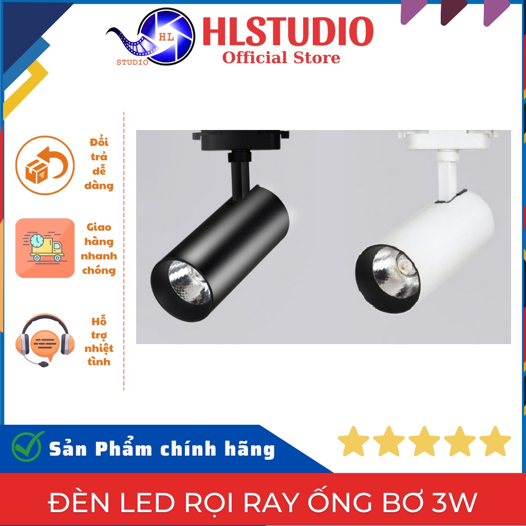 Đèn led rọi ray ống bơ 3w HL Studio, dùng chiếu, rọi, trang trí shop ...