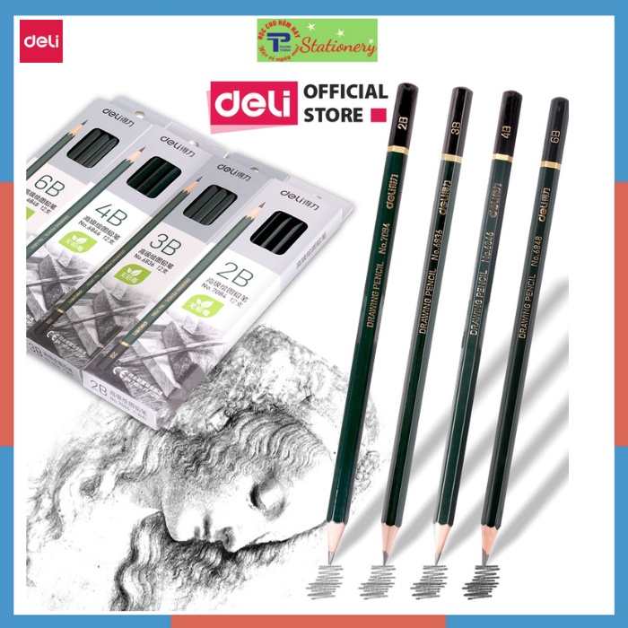 Bút chì cao cấp 2B- 6B Deli - 12 cây/hộp, nét đậm không gãy- 7084/6836 ...