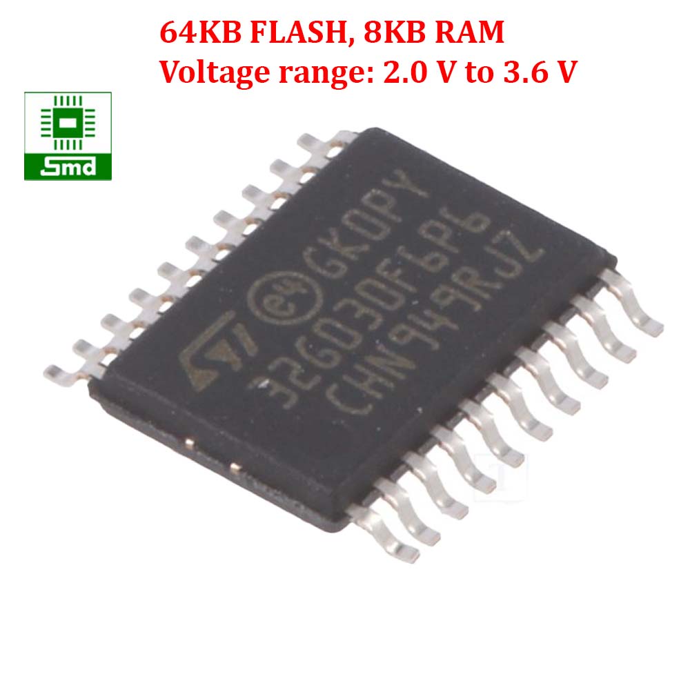 Vi điều khiển STM32G030F6P6 TSSOP20 8KB RAM, 64KB FLASH 32bit vi xử lý ...