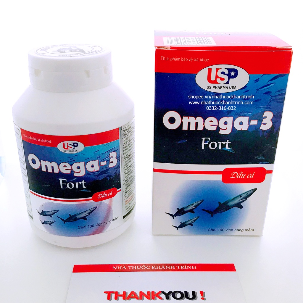 Dầu cá Omega 3 Fort Lọ 100 viên nang USP Pharma - bổ mắt, não bộ ...