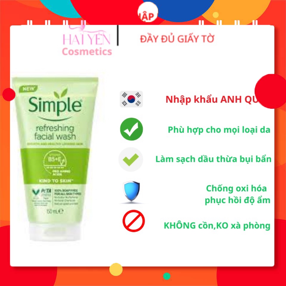 Sữa rửa mặt SIMPLE 150ml nhập khẩu từ ANH QUỐC | Shopee Việt Nam