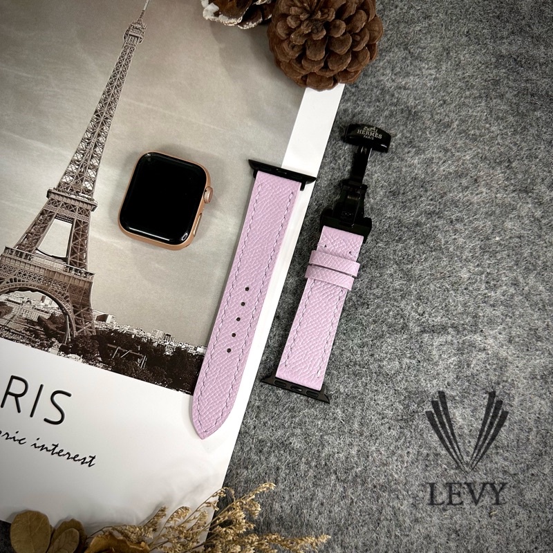 Dây da Epsom Tím Pastel nhập khẩu Pháp, may tay thủ công cho đồng hồ Aw ...