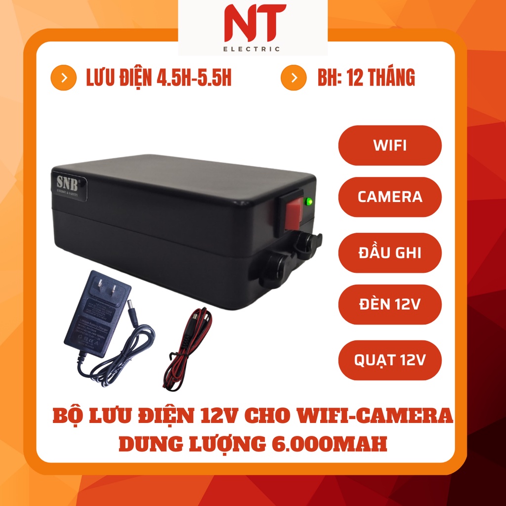 Bộ lưu điện 12V cho camera, wifi, dung lượng 6000mAh, UPS 12V,bảo hành 12 tháng (SNB1220 ...